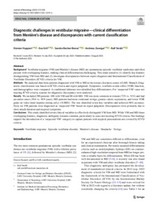 Diagnostic challenges in vestibular migraine—clinical differentiation ...